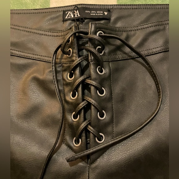Zara | Pants & Jumpsuits | Zara Laced Faux Leather Pants | Poshmark